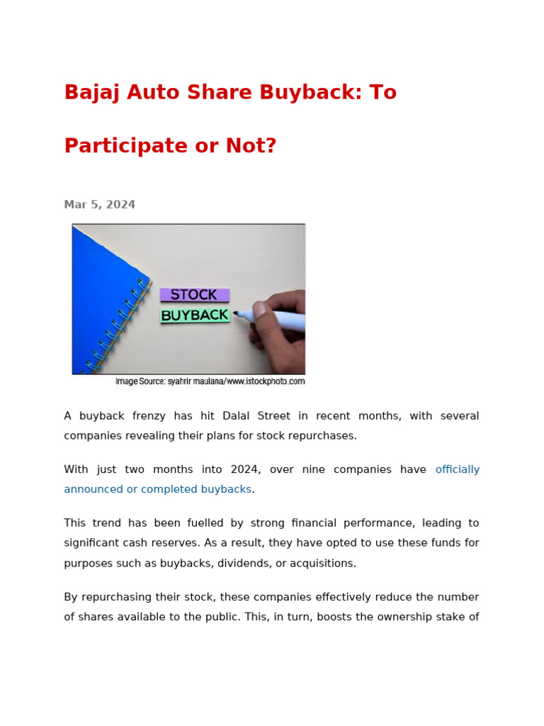 Equitymaster Article On Buyback | PDF | Share Repurchase | Knowledge ...