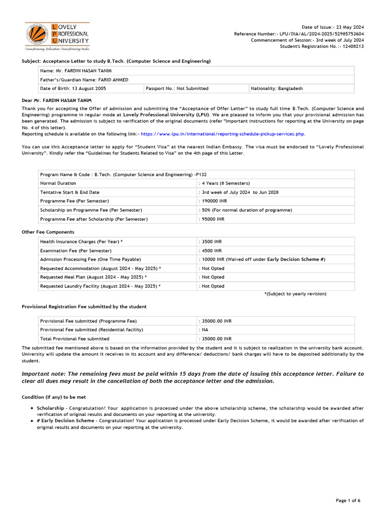 Lpu Dia Al 2024-2025 529857 | PDF | Travel Visa