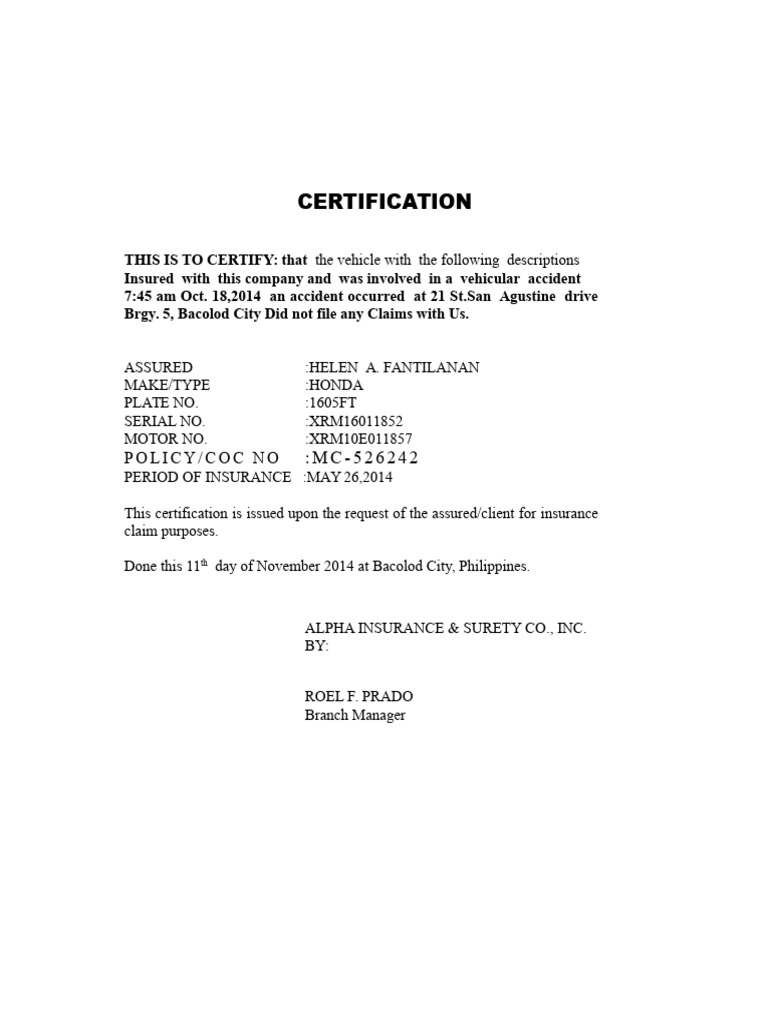 Certificate of No Claim PDF Free | PDF