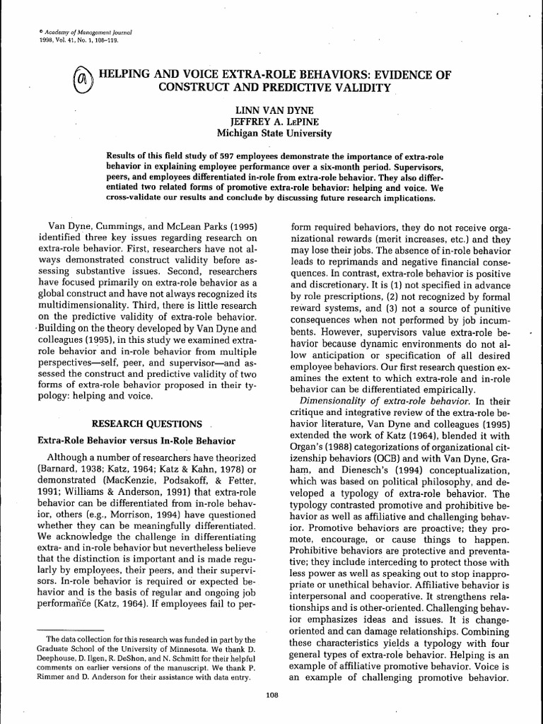 Helping and Voice in Extra-Role Behavior | PDF | Validity (Statistics ...