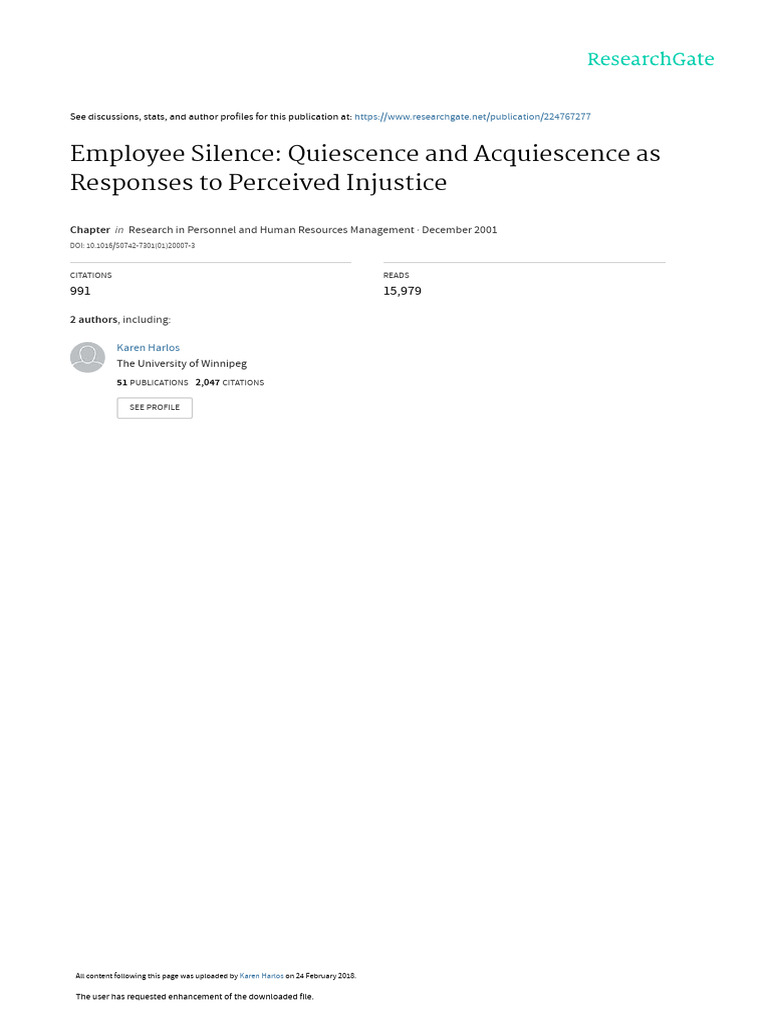 Employee Silence: Quiescence and Acquiescence As Responses To Perceived ...