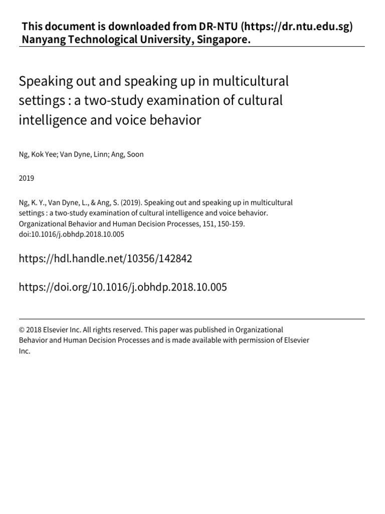 Speaking Out and Speaking Up in Multicultural Settings: A Two Study ...