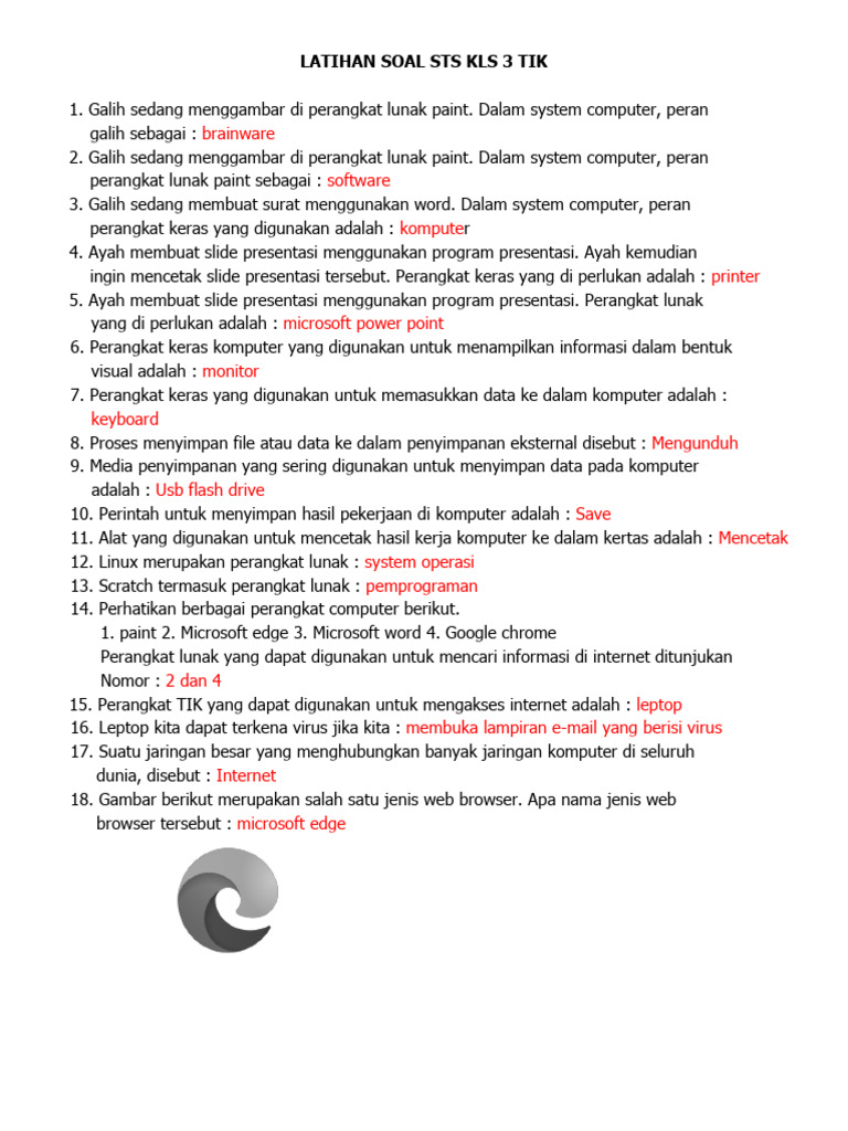 Latihan Soal STS KLS 3 Tik | PDF
