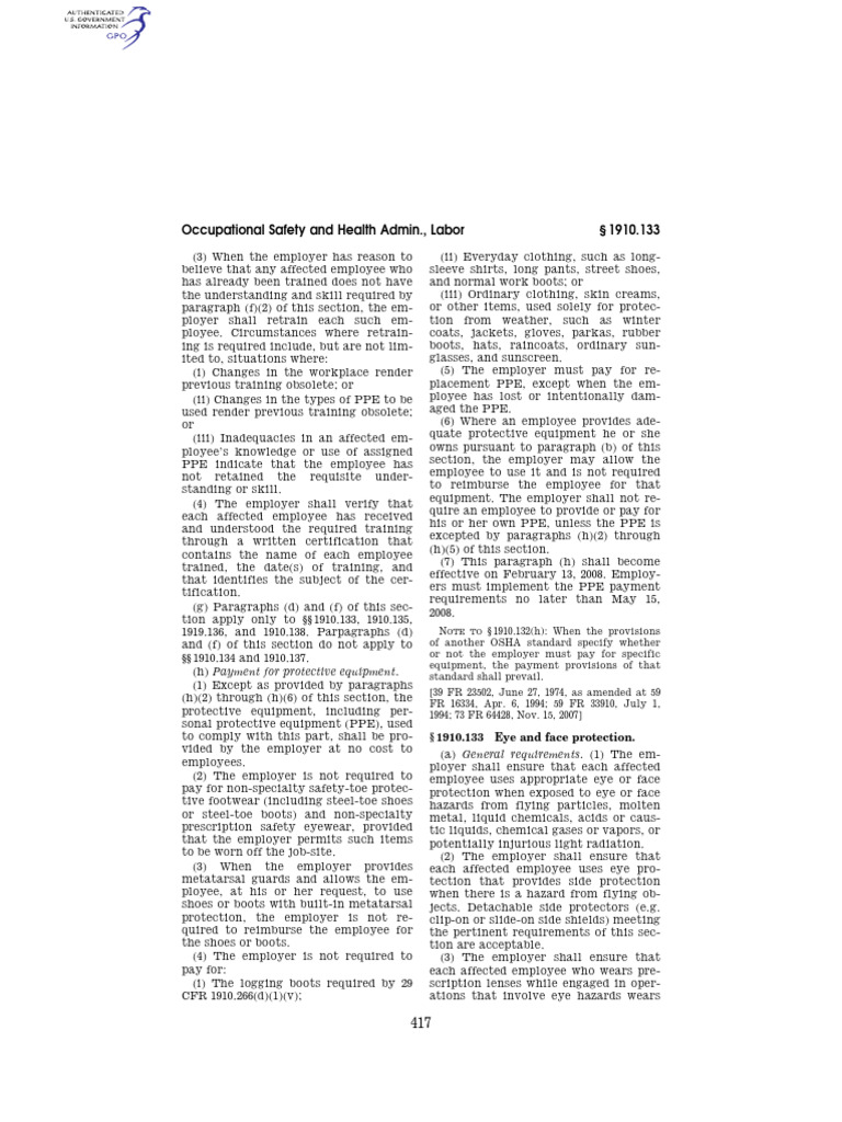 29 CFR 1910.133 | PDF | Welding | Construction