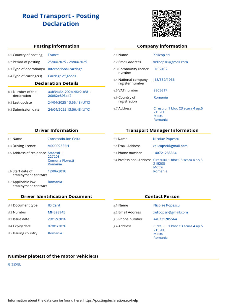 Colta_Constantin-Ion_FR_2025-04-25_2025-04-28 | PDF | Identity Document | Vehicles