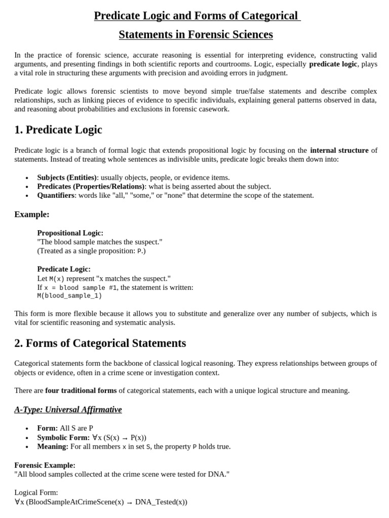 Forensic Science: Predicate Logic Explained | PDF | Logic | Forensic ...