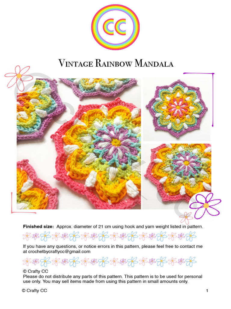 Vintage Rainbow Mandala Crochet Pattern | PDF | Crochet | Yarn