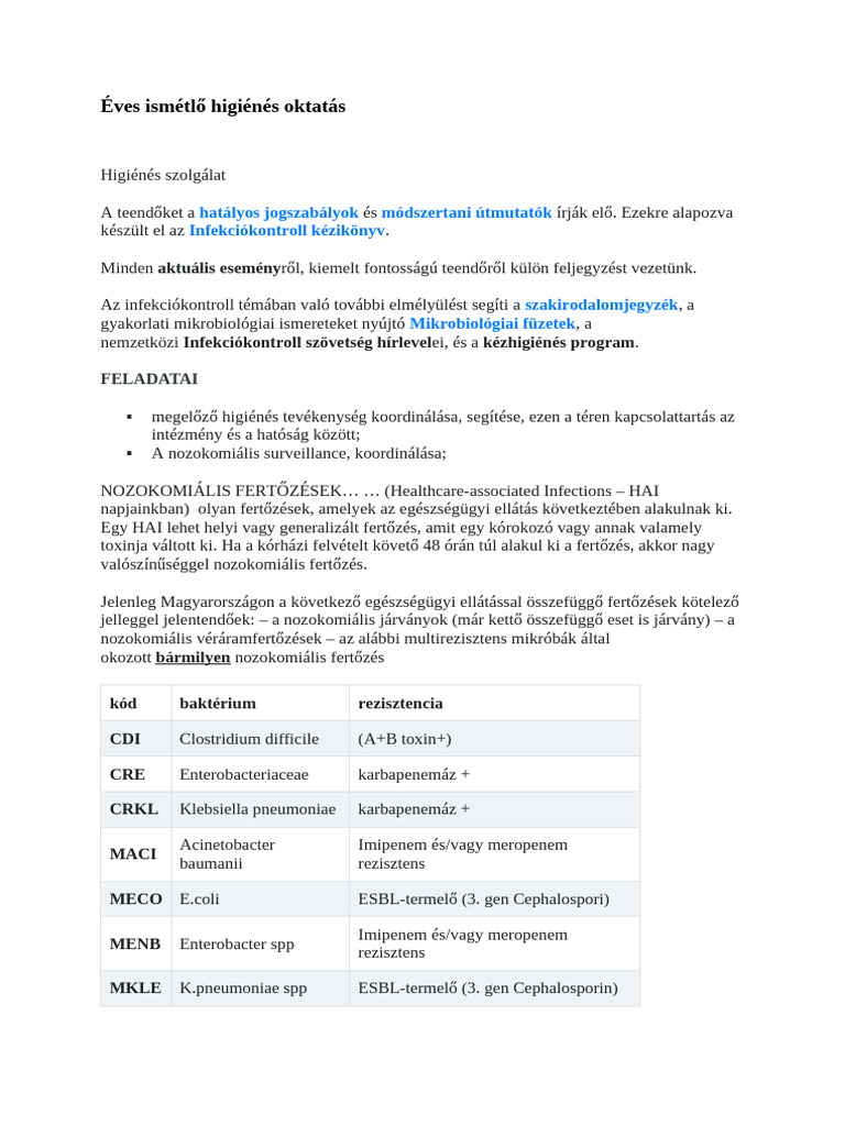 Éves Higiénés Oktatás | PDF