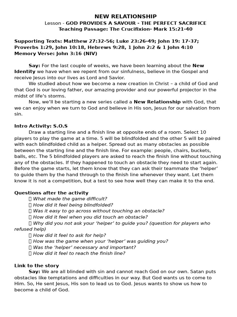 Teacher Enrichment and Lesson Plan GOD PROVIDES A SAVOUR | PDF ...