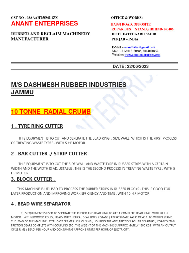10 Tonne Radial Crumb - Dashmesh Rubber Industries, Jammu. | PDF | Tire ...
