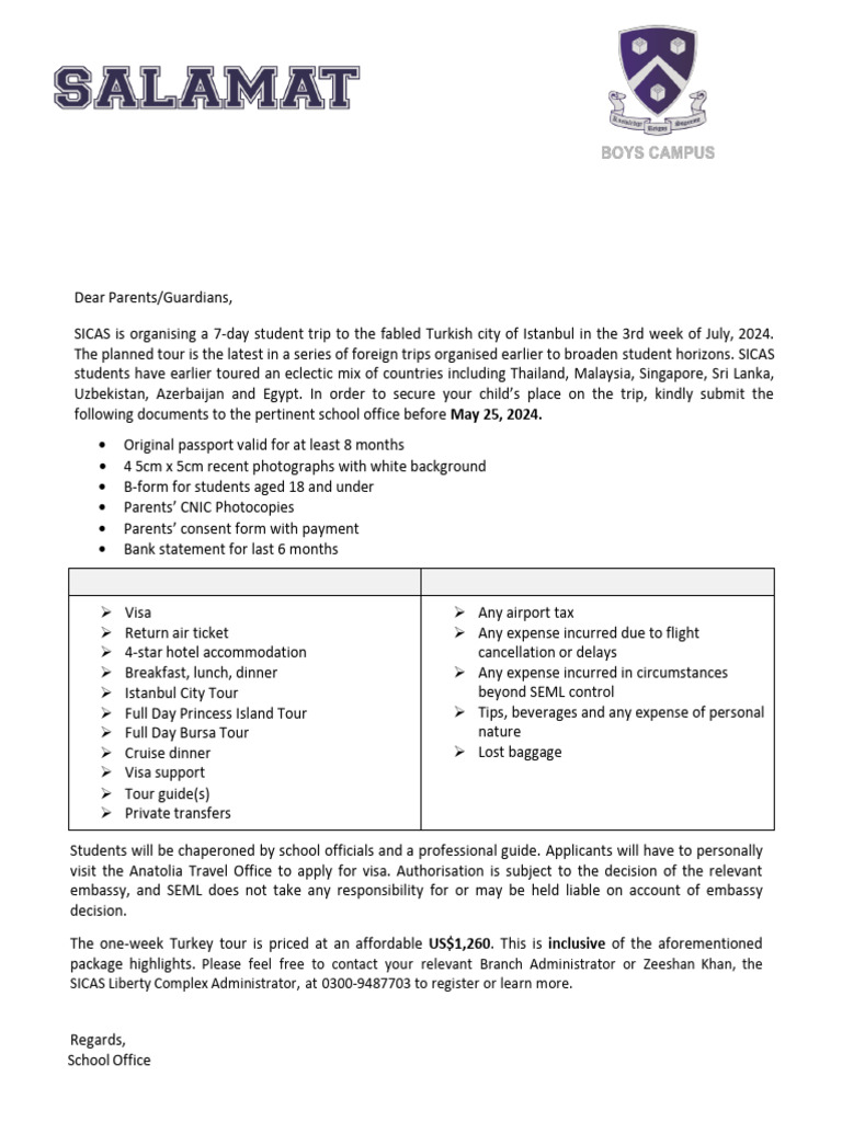 Istanbul Student Trip July 2024 | PDF | Travel Visa