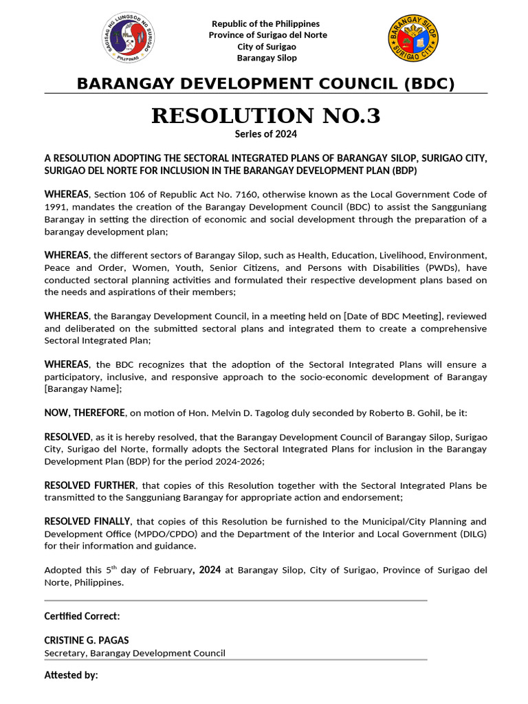 BDC Resolution Adopting Sectoral Plan To BDC | PDF | Government