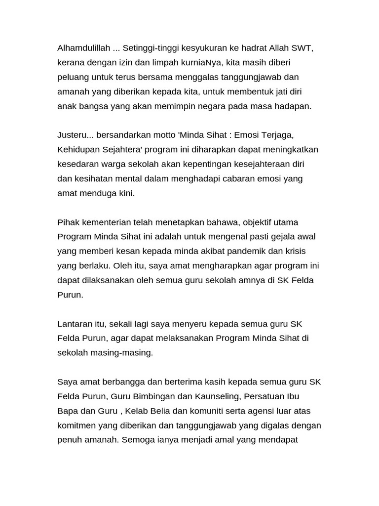 Program Minda Sihat di SK Felda Purun | PDF