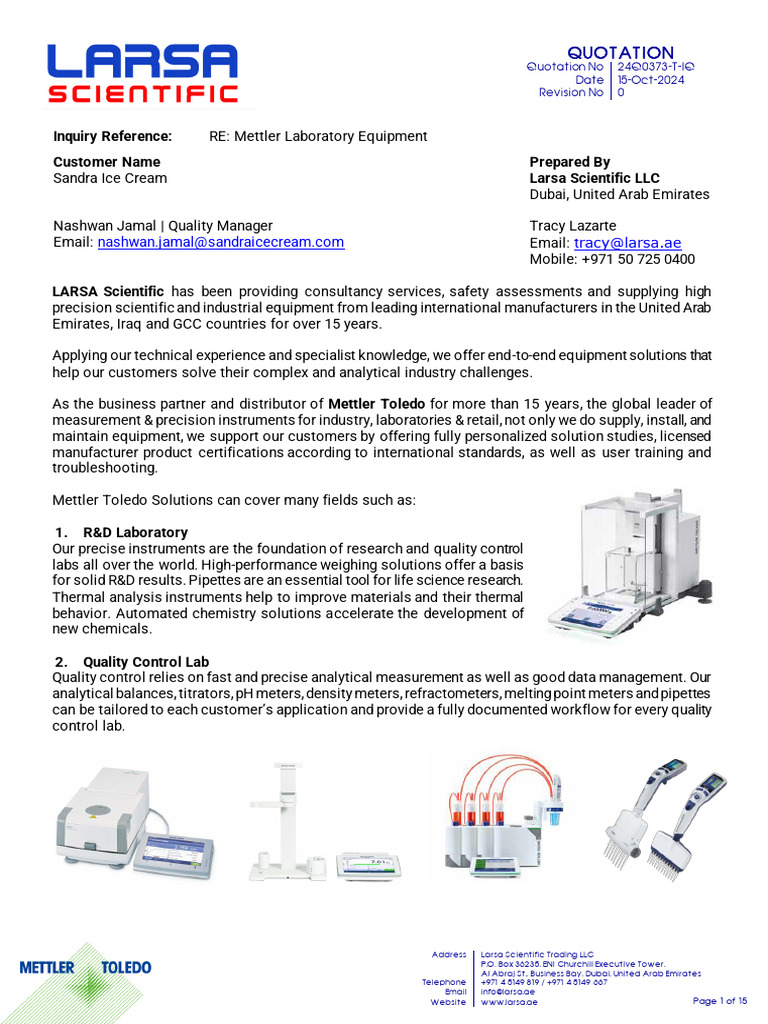 Larsa For Mettler Toledo 24Q0373-T-IQ METTLER LABORATORY EQUIPMENT ...