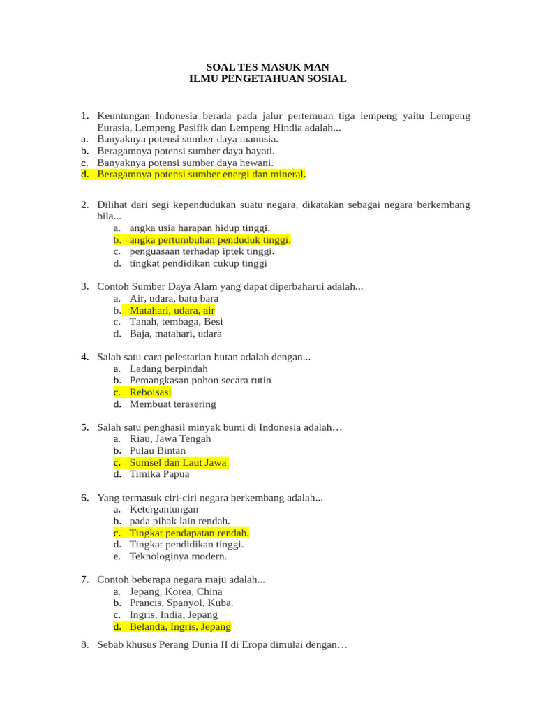 Soal Tes Masuk MAN 2025 IPS | PDF