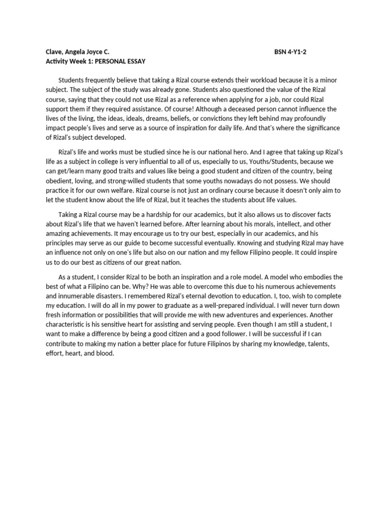 Activity 1 PERSONAL ESSAY | PDF