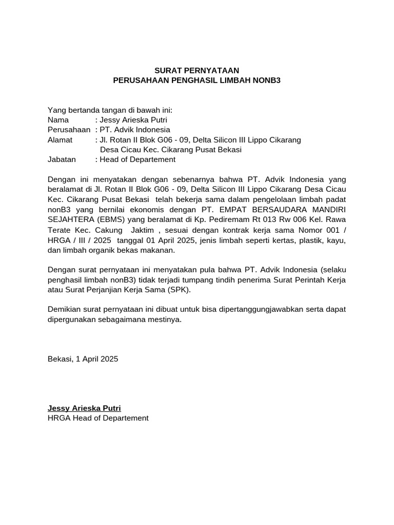 3. Format Surat Pernyataan Perusahaan Penghasil LNB3 | PDF