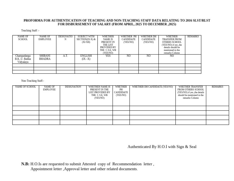 Proforma For Authentication of Teaching and Non | PDF