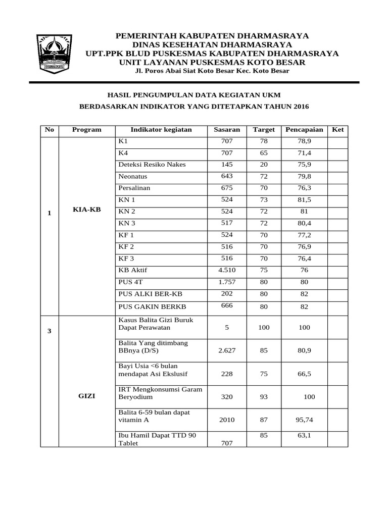 Hasil Data Kegiatan UKM 2016 Dharmasraya | PDF