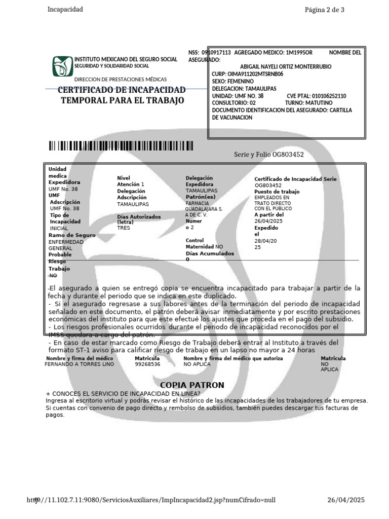 Incapacidad Imss | PDF