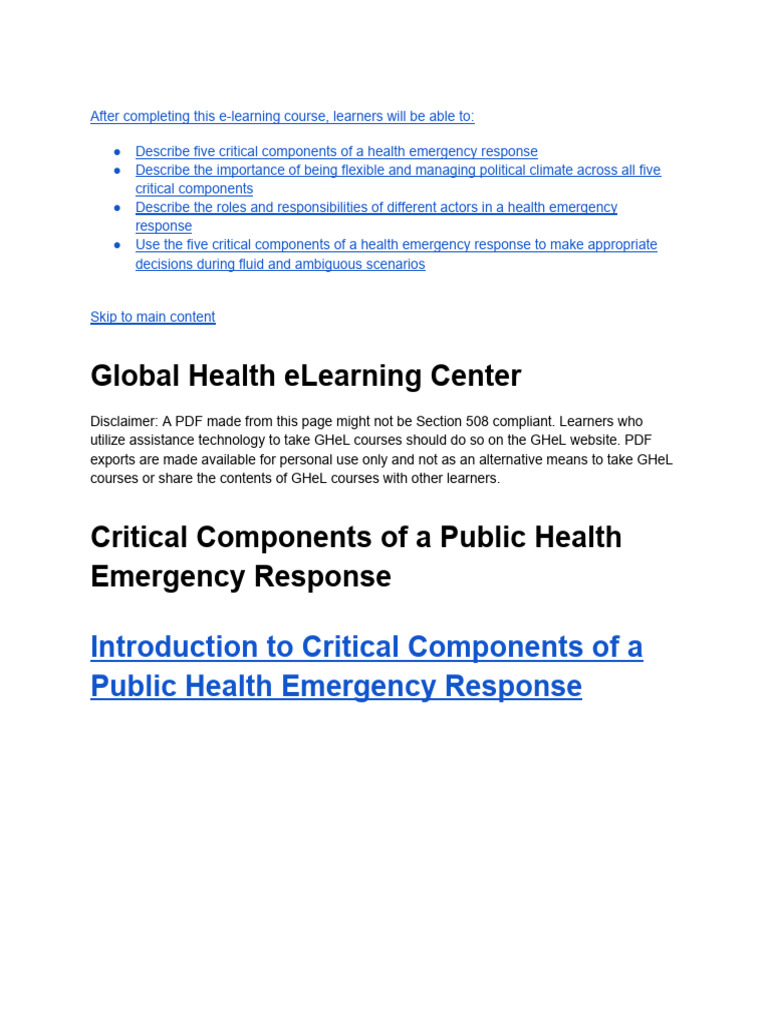 Critical Components of A Health Emergency Response | PDF | Zika Fever ...