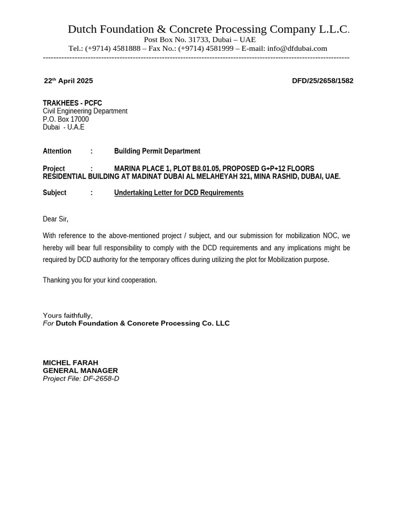 Undertaking Letter for DCD Compliance | PDF
