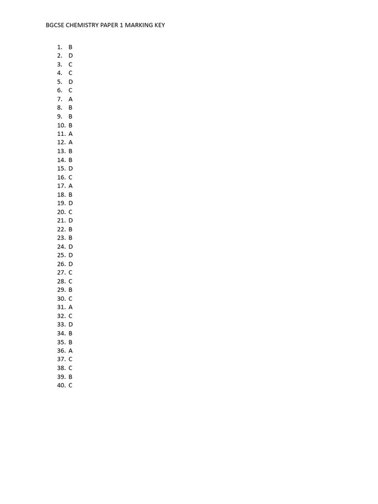 Chemistry Marking Key Paper 1 | PDF