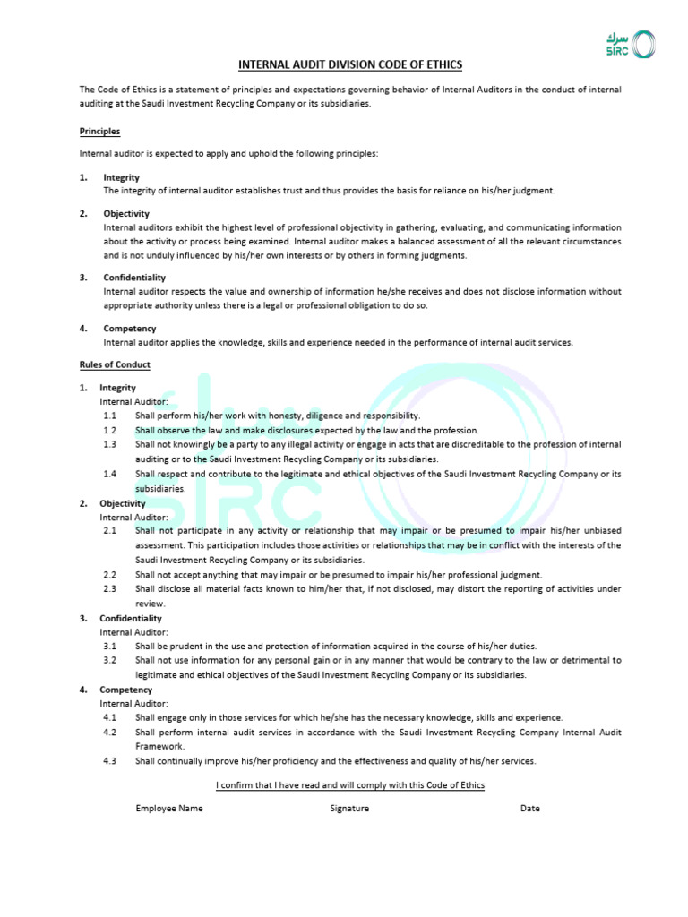 Internal Audit Code of Ethics Guide | PDF | Internal Audit | Audit