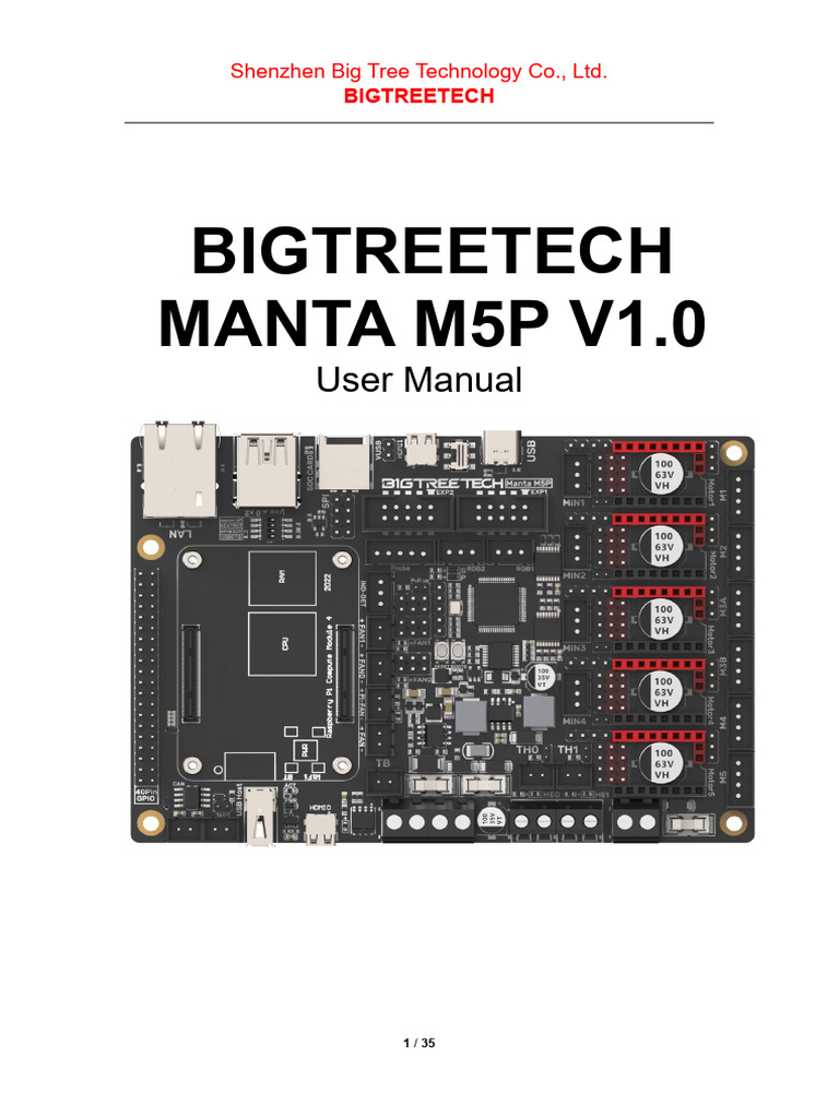 BIGTREETECH MANTA M5P V1.0 User Manual | PDF | Raspberry Pi | Usb