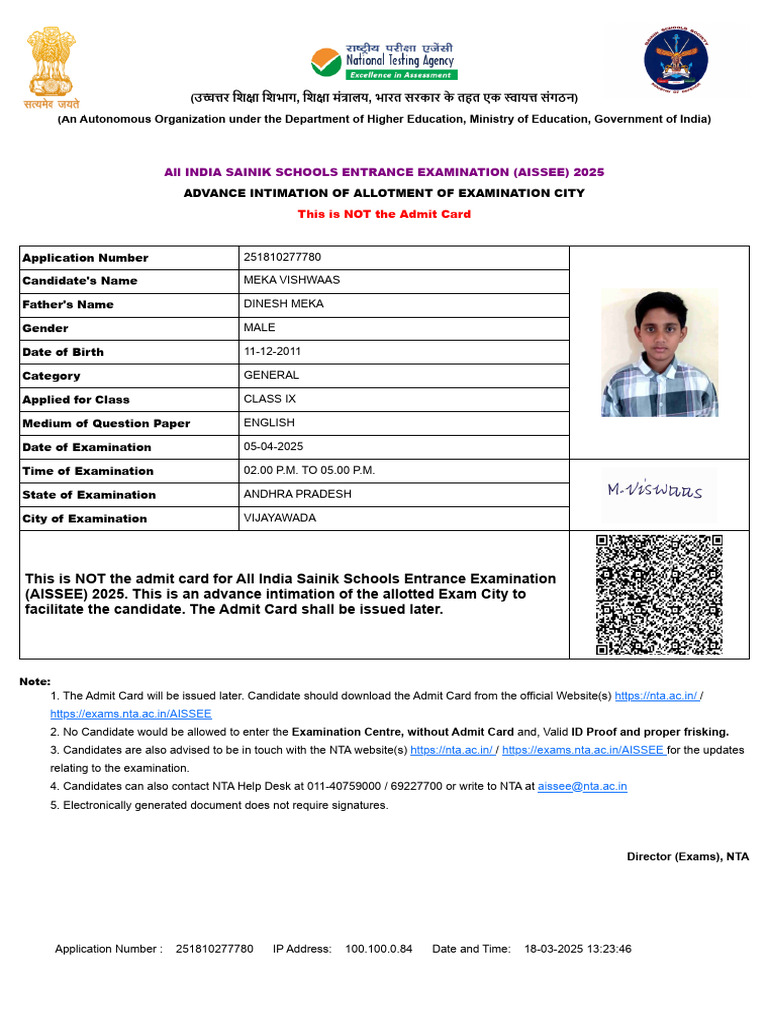 All India Sainik Schools Entrance Exam - Aissee - 2025 - India | PDF