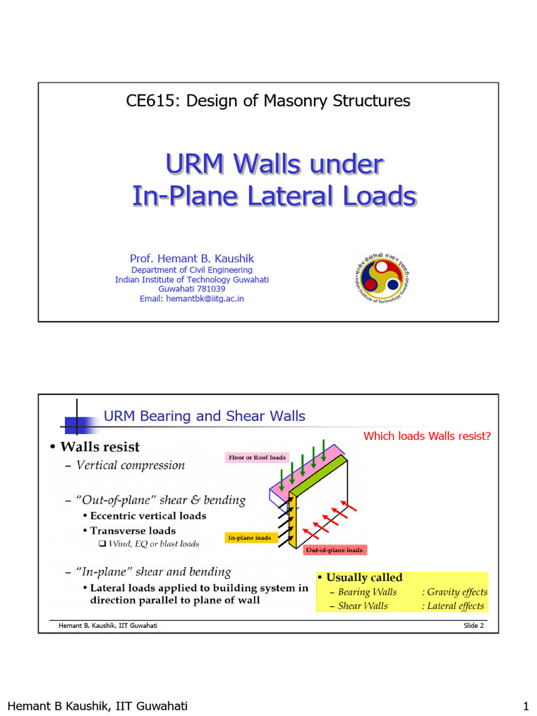 CE615 L07 URM Under In-Plane Lateral Loads | PDF | Shear Stress ...