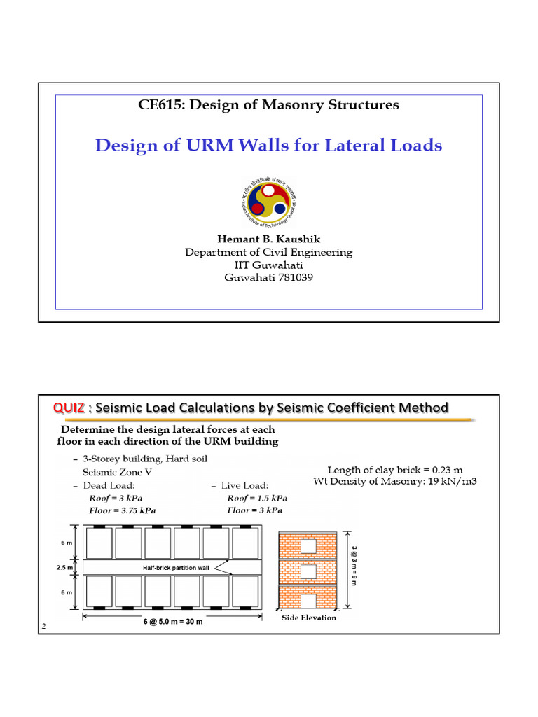 CE615 L08 Quiz Solution Lateral Loads | PDF