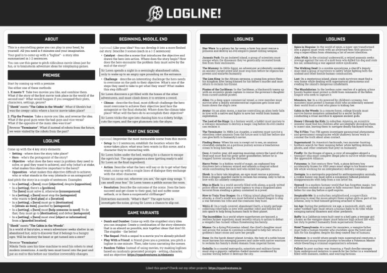 Logline - A 5 Mins Solo RPG | PDF