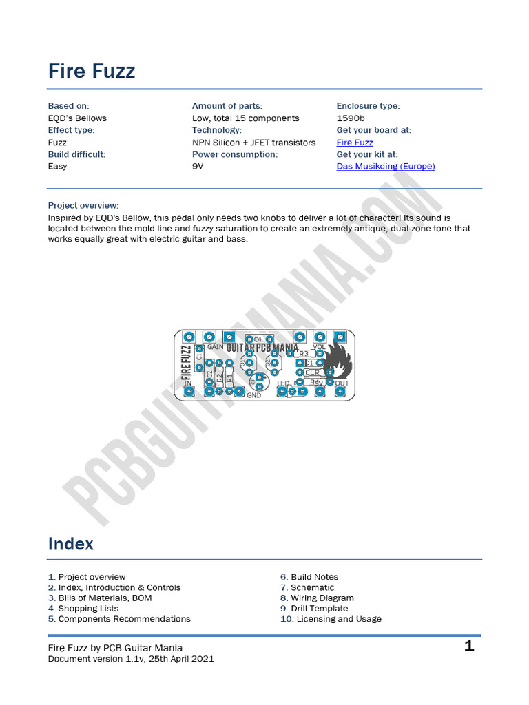PCBGuitarMania Fire-Fuzz-Building-Docs-1 | PDF | Capacitor | Resistor