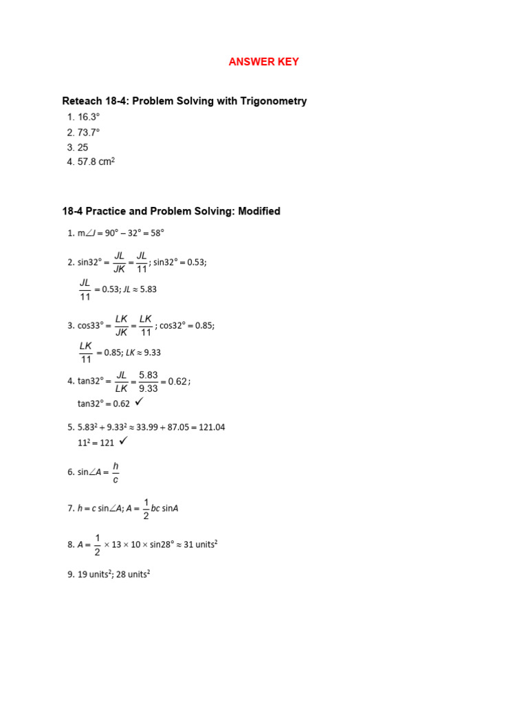 Trigonometry Problem Solving Answers | PDF