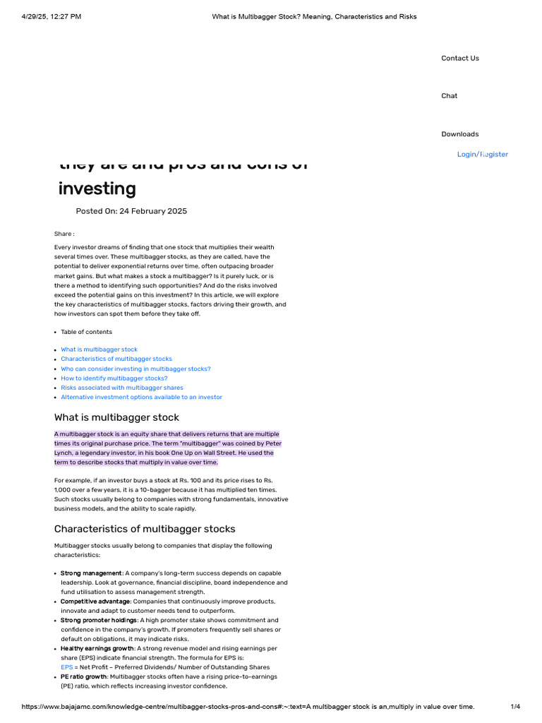 What Is Multibagger Stock - Meaning, Characteristics and Risks | PDF ...