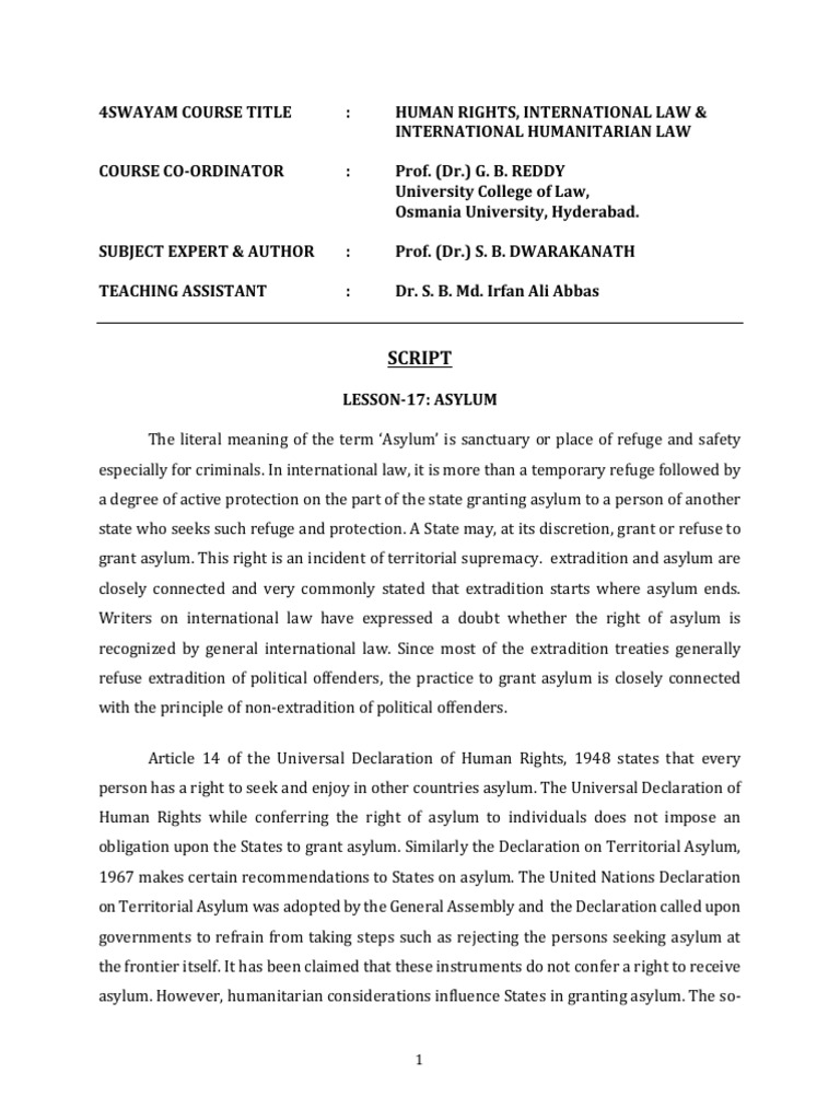 ASYLUM - international law | PDF | Right Of Asylum | Julian Assange