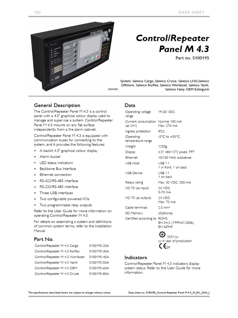 Control/Repeater Panel M 4.3 Data Sheet | PDF | Usb | Information And ...