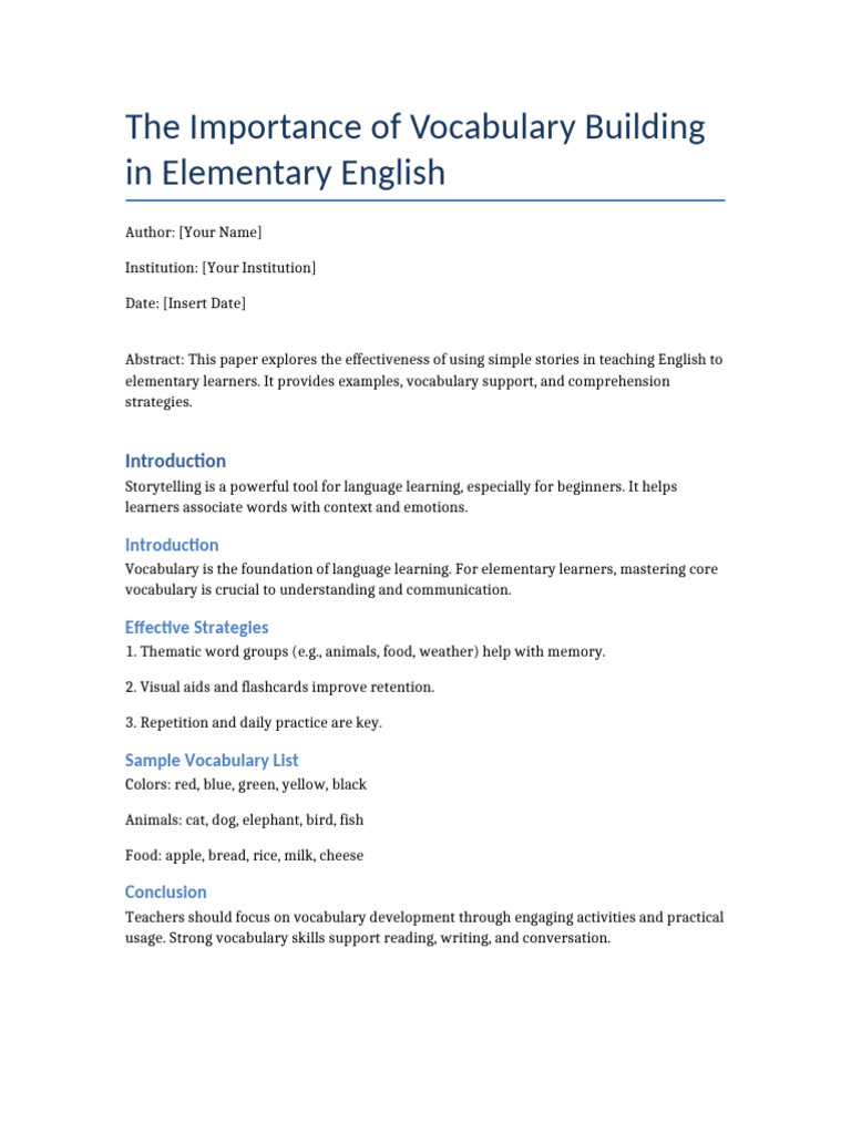 The Importance of Vocabulary Building in Elementary English Research ...