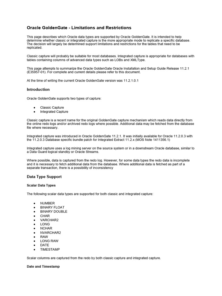 Oracle Goldengate Limitations and Restrictions | PDF | Relational Database | Databases