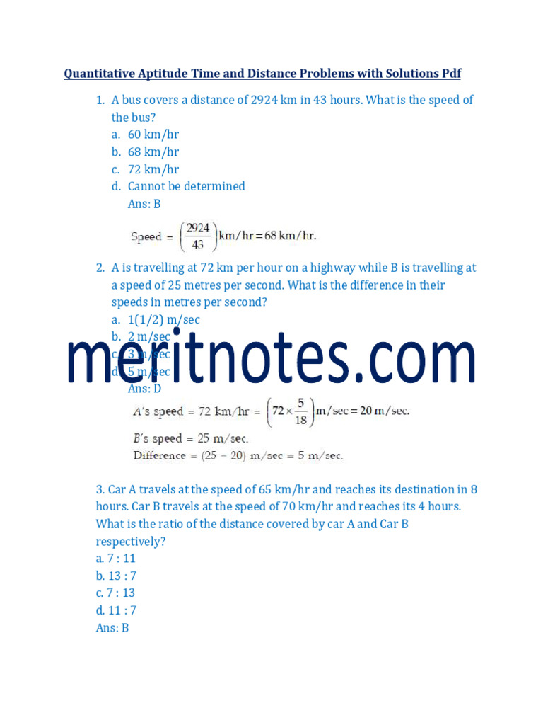 Aptitude Time Distance Questions | PDF | Speed | Aviation