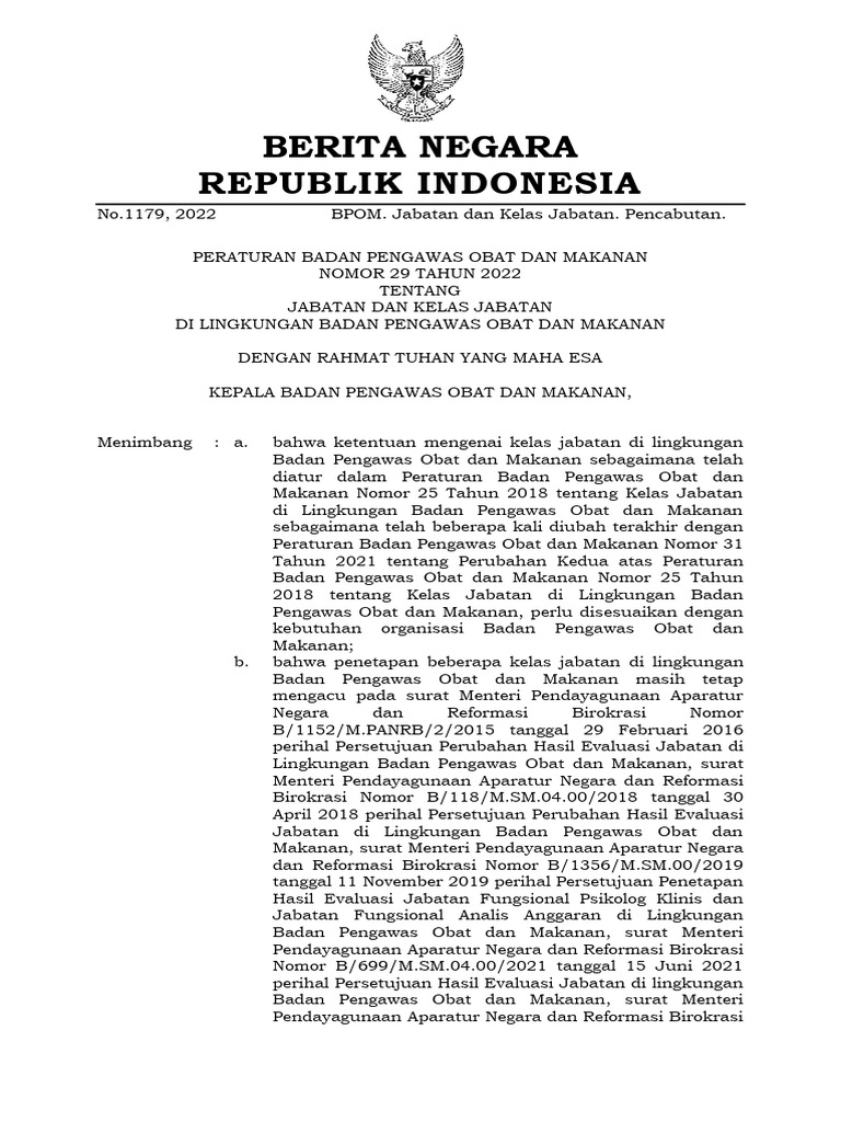 Peraturan Bpom No 29 Tahun 2022 | PDF
