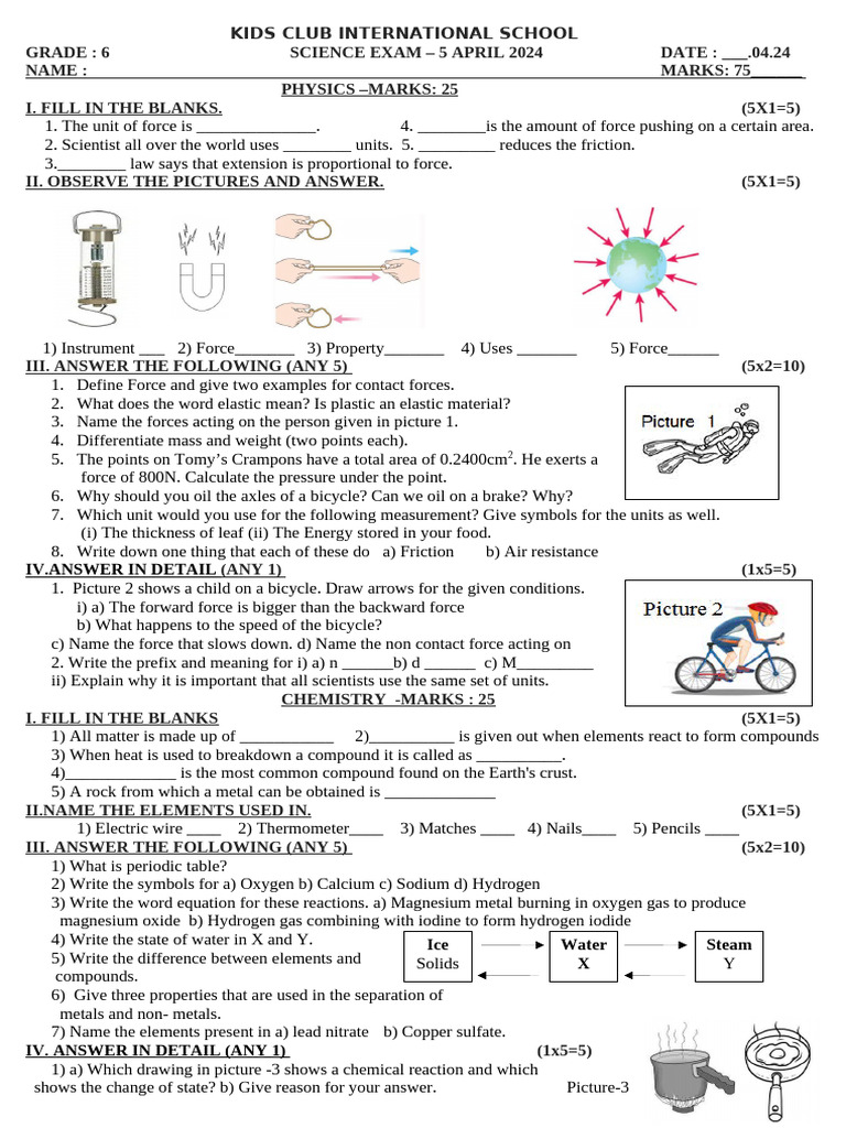 Corrected Grade-6 Annual QP | PDF | Force | Magnesium