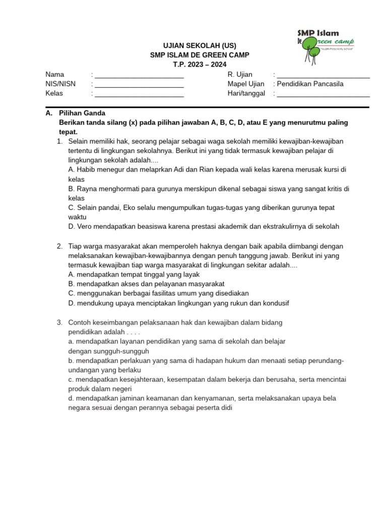 Soal Ujian Sekolah Ips SMP Kelas 9 | PDF