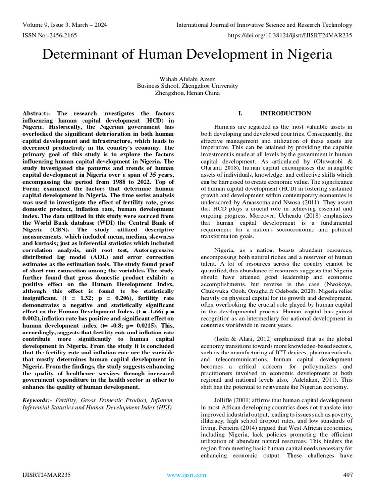 Determinant of Human Development in Nigeria-KEY | PDF | Cost Of Living ...