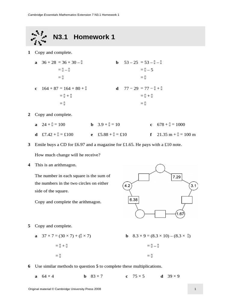 CEMKS3_E7_N3_1_WS_HW1 | PDF | Mathematics | Mass