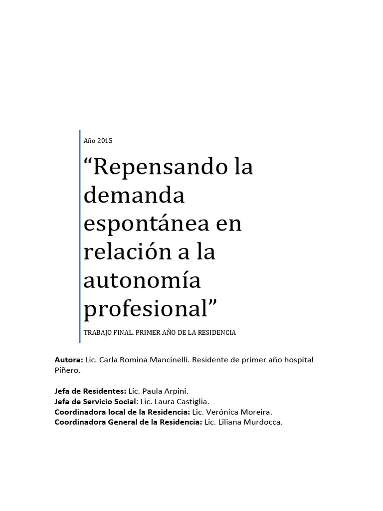 TrabajoFinal - Demanda Espontanea | PDF | Trabajo Social | Hospital