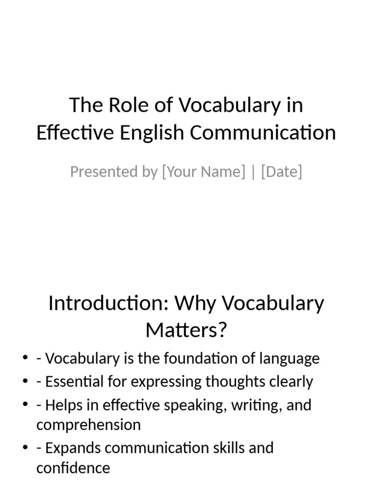 Role of Vocabulary Effective Communication | PDF