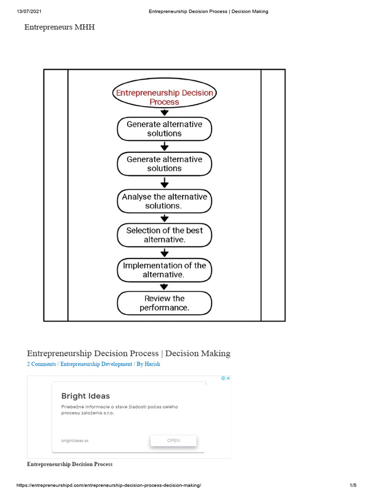 Entrepreneurship Decision Process - Decision Making | PDF ...