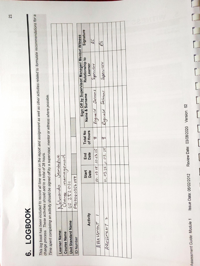 Change Management Logbook | PDF | Business | Leadership